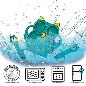 KAVONOI Suction Plate for Baby, Silicone Divided Plates with Suction for Toddlers, Baby Spoon Fork Plate Set for Toddler Baby Dishes Kids Plates and Utensils- Blue Owl …