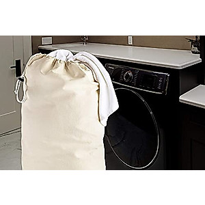 Laundry Bag Large 24 X 36 inch Heavy duty 100% Cotton Canvas natural color fabric Draw Strings Organizer travel camp home college Dorm Dirty cloth plain Big Santa Sacks storage (Pack of 2)