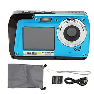 Dual Screen Digital Camera, 4K 30Fps 56MP 18X Video Recording Camera Built in Microphone, Dual Screen, Continuous Shooting, 10ft Waterproof, with 1700mAh Battery