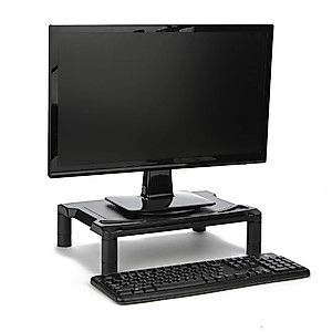 Mind Reader Wide Monitor Stand, Height Adjustable, Rotating Base, Laptop Riser, Office, 16.14" L x 11.97" W x 4.41" H, Black