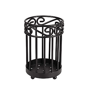 Spectrum Diversified Scroll Round Holder & Kitchen Countertop Organizer Stylish Cooking Utensil Crock for Traditional Kitchen Organization & Storage, Cutlery & Flatware Caddy, Black