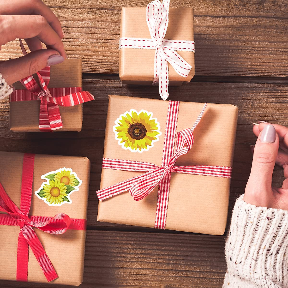 Wailozco 240 PCS Cute Sunflower Business Stickers,Funny Small Business Envelopes Stickers for Business Packages/Handmade Goods/Bags ,6 Different Design,Sunflower Theme Small Shop Business Stickers for