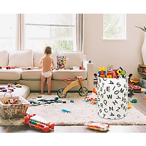 HIYAGON Large Sized Canvas Storage Baskets with Handle,Collapsible & Convenient Home Organizer Containers for Toys Storage,Baby Clothing(Letter)