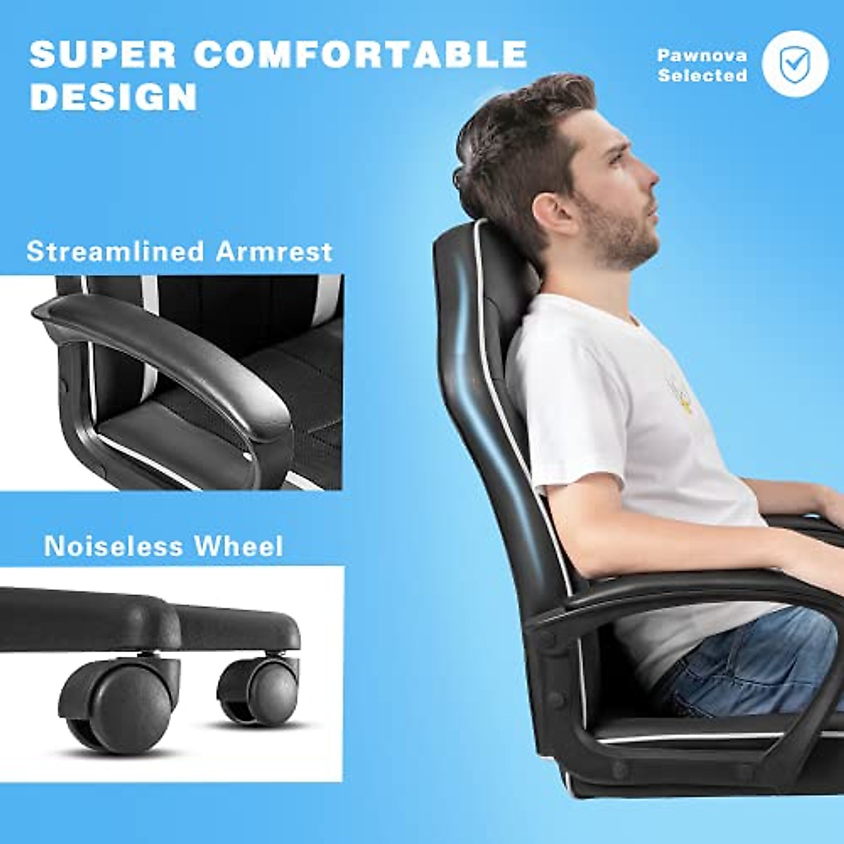 Shahoo Office Chair Swivel Task Seat with Mesh Back, Ergonomic Waist Support, White