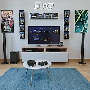 YouHaveSpace CD DVD Storage Shelf for Wall, 34 Inch Cube Storage Media Shelf and Video Game Organizer, Metal Black Wall Shelf