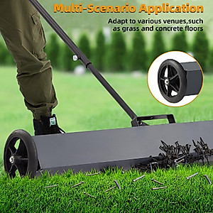 Rolling Magnetic Sweeper 24-inch with Wheels, Push-Type Magnetic Pick-Up Sweeper Quick Release Latch 24-inch Large Magnet Pickup Lawn Sweeper with Telescoping Handle Magnetic Pickup Tools