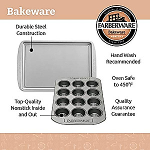 Farberware Bakeware Meatloaf/Nonstick Baking Loaf Pan Set, Two 9-Inch x 5-Inch, Gray