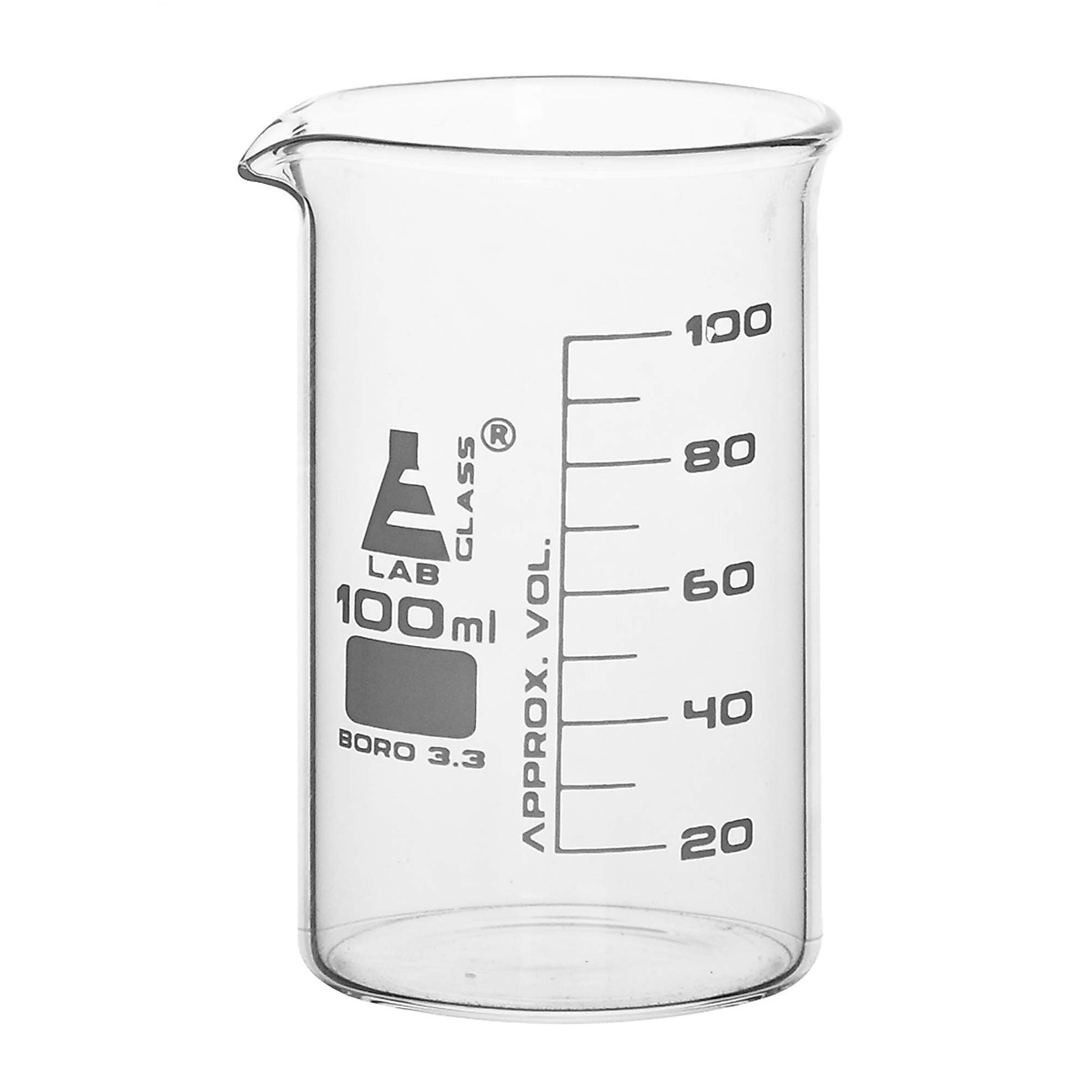 EISCO Beaker, 100ml - Tall Form with Spout - White, 10ml Graduations - Borosilicate 3.3 Glass