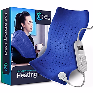 Cure Choice® Back Heating Pad for Back Pain 12"x24" XL Electric Heating Pad for Back Pain Relief, Ultra Soft Microplush Heat Pad for Back, 10 Fast Heat Settings, Auto Shut-Off, Washable, Royal Blue