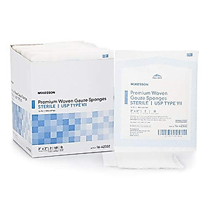 McKesson Premium Woven Gauze Sponges, Sterile, 12-Ply, USP Type VII, 100% Cotton, 3 in x 3 in, 2 Per Pack, 40 Packs, 80 Total