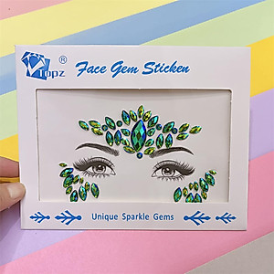 Green Face Jewels Stick On Halloween Face Gems Sticker for Makeup Face Rhinestones Self Adhesive Face Glitter Face Jewelry Festival Party DIY Eye Tattoo Stickers Halloween Makeup (Emerald Ab/SR17)