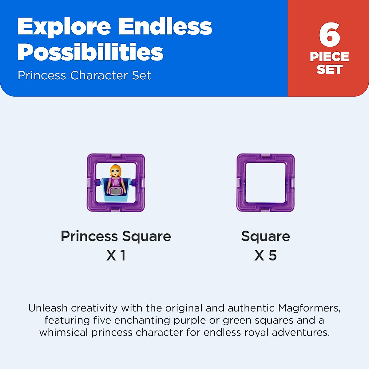 MAGFORMERS Princess Character 6 Pieces Add on, Rainbow Colors, Educational Magnetic Geometric Shapes Tiles Building STEM Toy Set Ages 3+