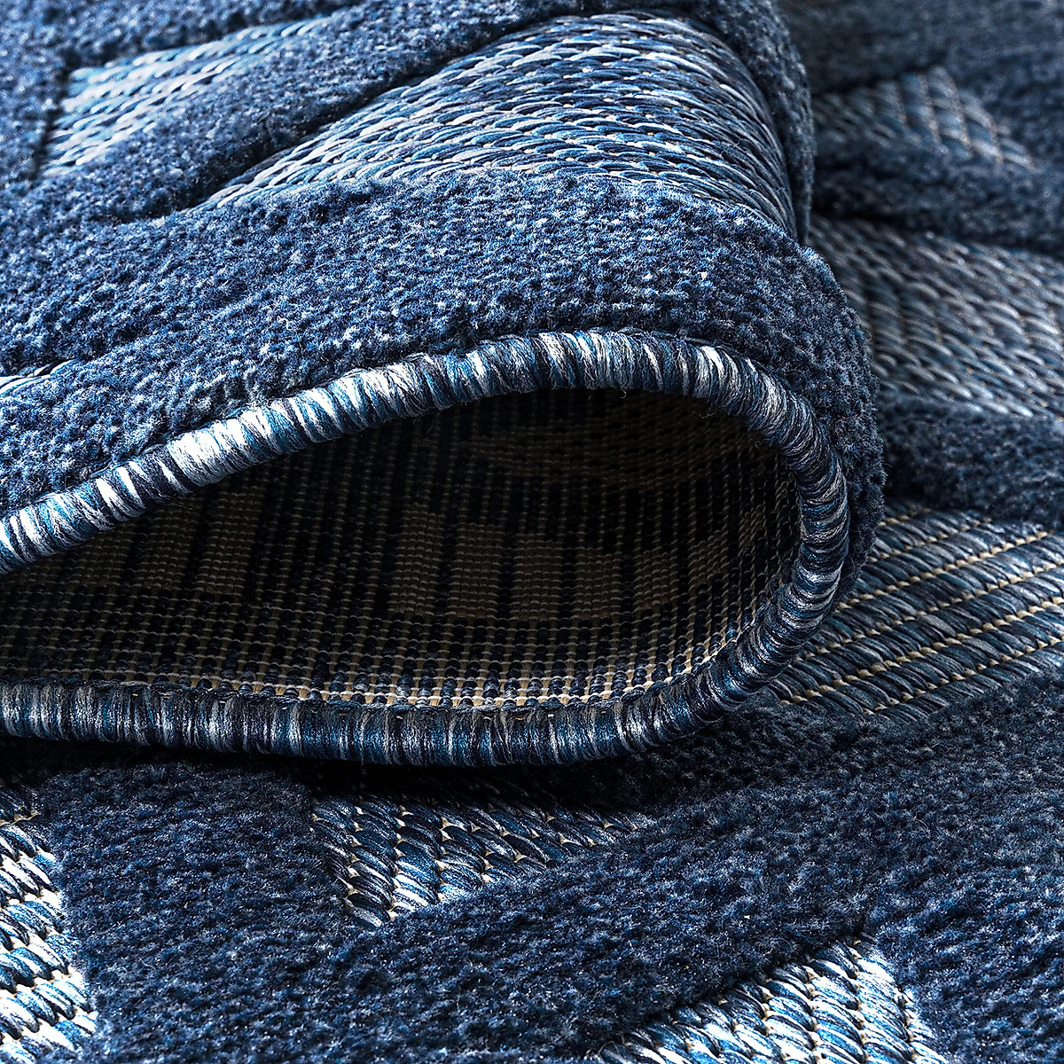 JONATHAN Y IBZ102B-5SQ Talaia Neutral Geometric Indoor Outdoor Area Rug Bohemian Geometric Easy Cleaning Bedroom Kitchen Backyard Patio Porch Non Shedding, 5' Square, Navy,JIBZ102