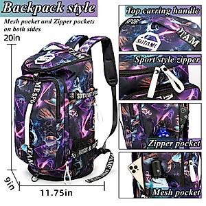 Gym Duffle Bag Backpack with Shoe Compartment,4 ways Travel Backpack for Women and Men,Multi-Functional Weekender bag with Waterproof Layer&Laptop Compartment for Fitness, Travel,Camping(Metallic)