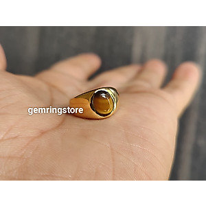 Tiger Eye Ring, Women Ring, Mens Tiger Eye Gemstone Ring, 925 Sterling Silver Ring, 22k Gold fill, Gemstone Signet Ring, Handmade Ring, Gift Ring (Yellow Gold Plated, 10.5)