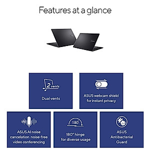 ASUS Vivobook Laptop, 16” WUXGA Display, Intel Core i5-1235U Processors, 16GB RAM, 512GB SSD, Wi-Fi and Bluetooth, Fingerprint Reader, Backlit Keyboard, HDMI, Webcam, Windows 11 Home, Black