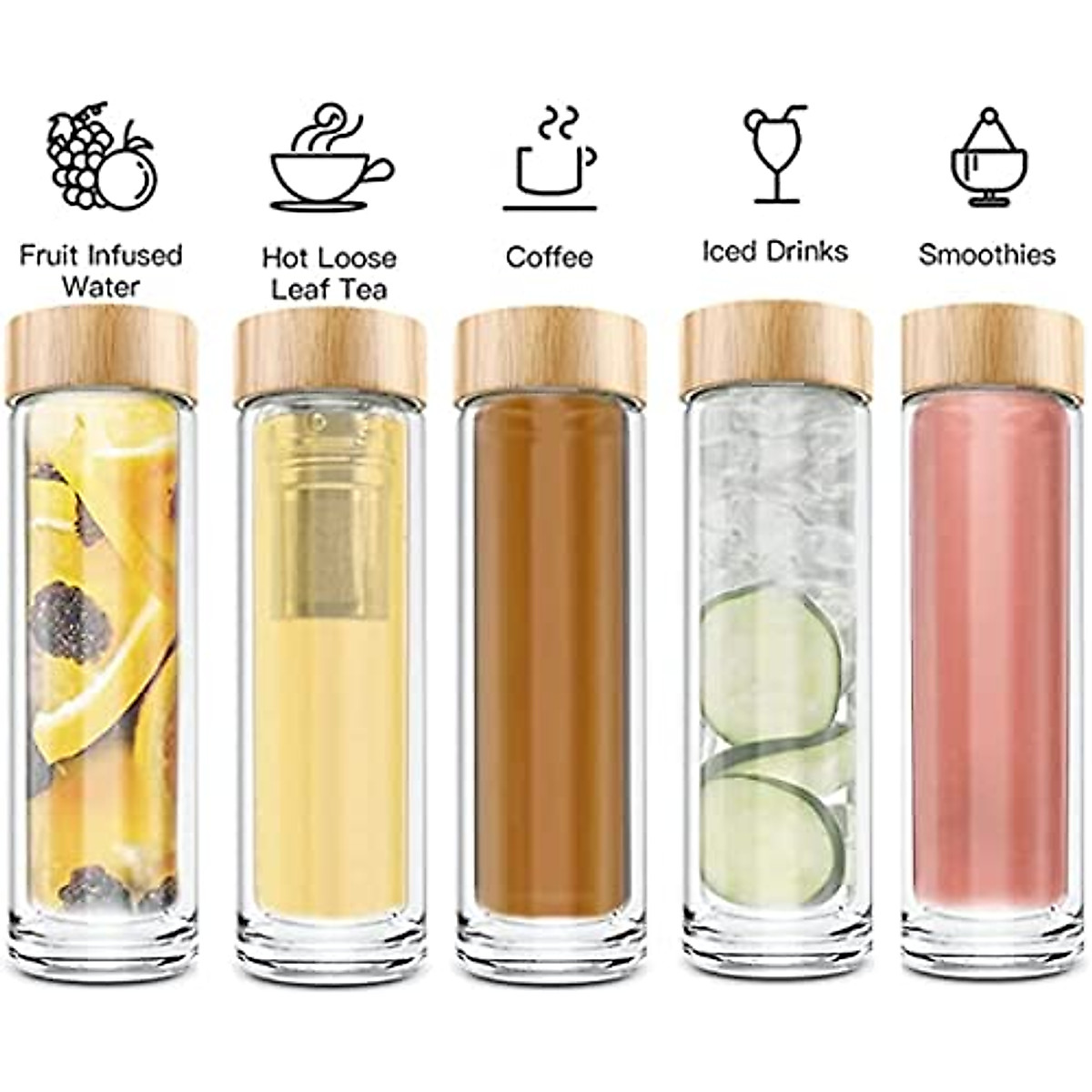 Crofton Double Wall Glass Infuser Bottle 17.5 fl. oz., Infuser Bottle, Travel Bottle