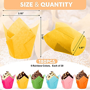 Queekay 180 Pcs Tulip Cupcake Liners, Baking Cup Holder Muffin Cupcake Liners Paper Wrappers Cupcake for Wedding Fall Thanksgiving Birthday Baby Shower Party Standard Size, 6 Colors