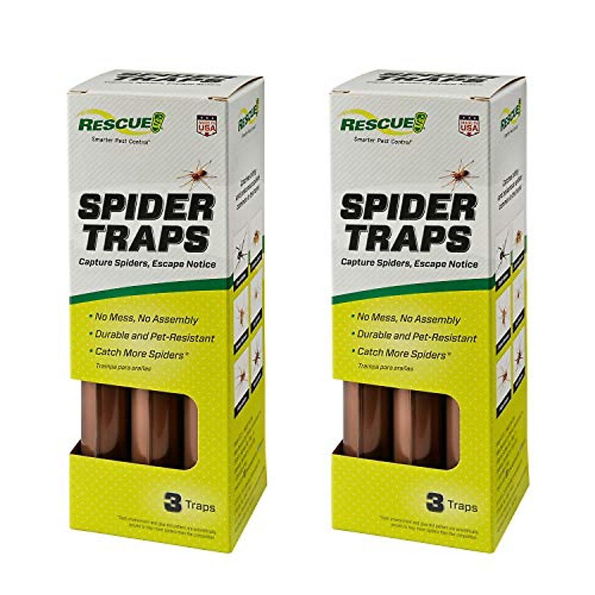 RESCUE! Spider Traps – Catches Brown Recluse, Hobo Spiders, Black Widows & Wolf Spiders - 2 Pack (6 Traps)