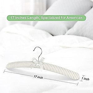 Padded Hangers for Women Clothing Men Sweaters, GLCON 17 Inches Satin Coat Hangers No Bump Fabric Foam Wood Cover, Anti-Slip Thick Clothes Hanger for Adult Wedding Dress Pants (Stripe, 8 Pack)