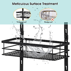 Tuenort Over the Door Shower Caddy, Adjustable Hanging Shower Shelves Rustproof with Hook, Shampoo Holder Bathroom Organizer Shelf with Soap Holder for Inside Bathroom and Kitchen Storage, Black