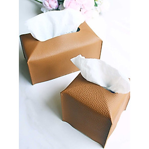 Tissue Box Cover Large Rectangular – Plus Size Leather Tissue Box Holder with Bottom Belt [JESMINI, Camel Brown] Long Rectangle Tissue Holder for Bathroom/Car/Office Decor
