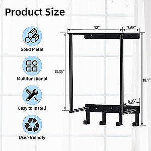 Camping Chair Storage, Metal Camping Chair Holder for Garage with 4 Hooks, Beach Chair and Umbrella Wall Storage Rack, Black