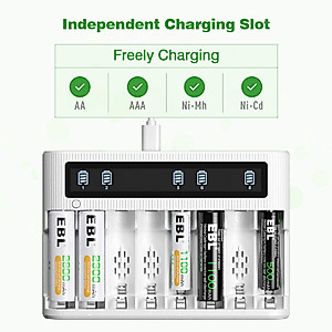 EBL Rechargeable AA Batteries with Battery Charger - AA Partial Pre-Charged 2500mAh Rechargeable Batteries 10 Packs and LCD Household Battery Charger Discharger