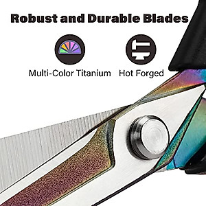 QMVESS Premium Fabric Scissors 9.5 Inch Heavy Duty Scissors All Purpose Titanium Coating Forged Stainless Steel Sewing Scissors, Ergonomic Comfort Grip Shears, for Fabric Leather Carpet (Blue Black)