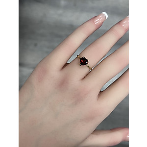 Takar 10K Garnet Gold Ring For Women, 7mm Solitaire Heart-Shaped Garnet Ring, Red Gemstone Statement Ring, January Birthstone Rings, Birthday Gold Jewelry In Rose White and Yellow Gold
