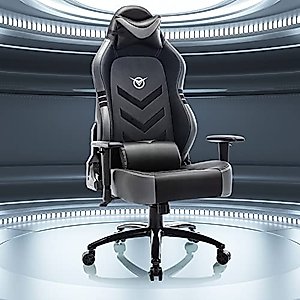 Big and Tall Gaming Chair 350lbs-Racing Style Computer Gamer Chair,Ergonomic Desk Office PC Chair with Wide Seat, Reclining Back, Adjustable Armrest for Adult Teens-Black/Grey