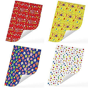 Ulmasinn Birthday Wrapping Paper Flat 8 Sheets for Boys Girls Kids Baby Shower, Two of the Yellow Gift Wrapping Paper Has the Word Birthday Spelled Wrong, 20 X 29 Inches Each