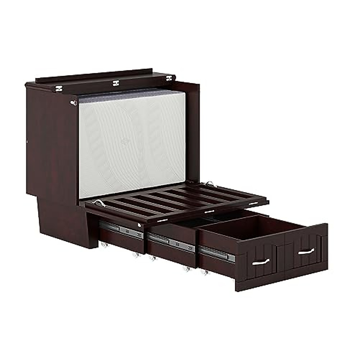 AFI, Nantucket Twin Murphy Bed Chest with Mattress, Storage Drawer and Built-In USB Charger, Espresso