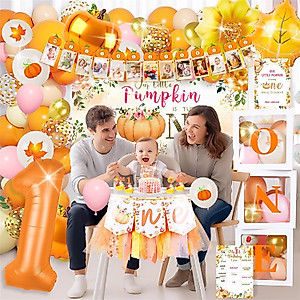MOVINPE Pumpkin 1st Birthday Decorations, Little Pumpkin First Birthday decor Party Supplies, Autumn Fall Little Pumpkin Turning One Halloween Thanksgiving First Birthday Decor