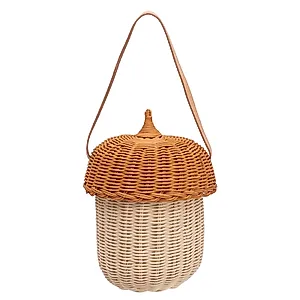 Kids Rattan Storage Basket, Mushroom Shape Decorative Woven Basket for Boys Girls, Hand Woven Decorative Acorn Shaped Basket Bag, Handmade Acorn Shaped Basket,Photography Props for Kids(Large Handbag)