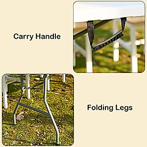 DlandHome Folding Table 6ft, Heavy Duty Plastic Foldable Table with Handle,Plastic Dining Table Indoor Outdoor for Camping, Picnic and Party,Fold-in-Half,White