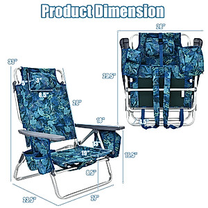 Giantex Beach Chair 2-Pack Sling Camping Chair, Sunbathing Chairs with 5 Adjustable Position, Head Pillow, Storage Bag, Towel Bar, Cup Holders, Folding Fishing Backpack Lawn Chairs(2, Navy)