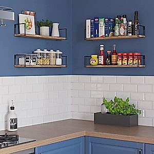 Wallniture Avila Floating Shelves for Wall, Kitchen Pantry Organization and Storage Shelves, Wall Bookshelves for Bedroom, Living Room Decor 24"x4.5" Set of 4 Natural Burnt