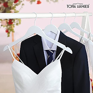 TOPIA HANGER White Wood Bridal Dress Hangers, Premium Wooden Shirt Hangers 10 Pack, 360° White Hook- Smooth Finish- Extra Smoothly Cut Notches (White *10)-CT06W