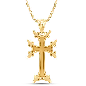 AFFY 14K Yellow Gold 925 Sterling Silver Armenian Cross Pendant Necklace