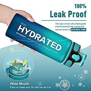 MYFOREST 24 oz Water Bottle with Time Marker & Straw, Leakproof Motivational Drinking Bottles with Removable Carrying Strap, BPA Free Tritan Frosted Bottle for Sports, Office, School and Home