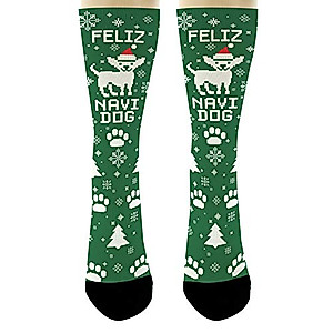 Dog Lovers Gifts Feliz Navi Dog Paw Print Socks Christmas Accessories 1-Pair Novelty Crew Socks