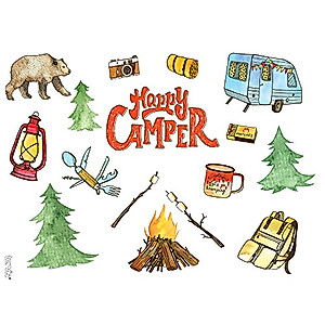 Tervis Happy Camper Tumbler with Wrap and Brown Lid 24oz, Clear