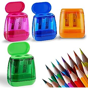 OFiSEXPT 4pcs Colored Pencil Sharpener, Manual Pencil Sharpener Dual Holes, for Kids Adults Students School Class Home Office