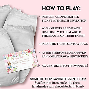 Little Rabbit Floral Themed Diaper Raffle Tickets for Girl Baby Showers, 20 2" X 3” Double Sided Insert Cards for Games by AmandaCreation, Bring a Pack of Diapers to Win Favors & Prizes!