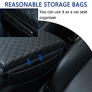 Car Center Console Cover,Soft and Comfortable Car Armrest Box Pad with 2 Storage Bags,Four Seasons Universal Car Interior Accessories Arm Rest Cover for Car Truck SUV Van (Size:12.99x7.28inch)
