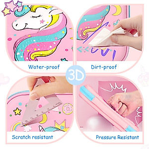 homicozy Pencil Case for Girls,Cute Unicorn Stationary Set for Kids,3D EVA School Large Capacity Pencil Pen Box with Compartment,School Supplies for Girls,Back to School Gifts for Kids,Pink