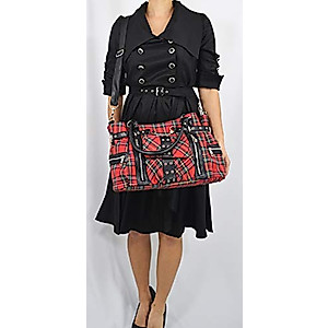 Lost Queen Red Royal Stewart tartan Plaid Punk Rock Purse with Handcuff Skull Charm, Large