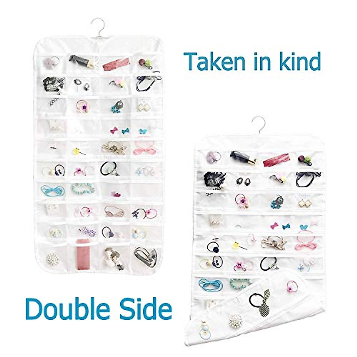 DonYeco 1 Pack Hanging Jewelry Organizer, 80-Pocket Jewelry Organizer Hanging, for Jewelry Earring Necklace Bracelet Ring Storage Travel Holder