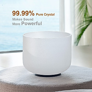 CVNC 8 Inch F Note Heart Chakra Frosted Quartz Crystal Singing Bowl Free Mallet and O-ring For Sound Healing Meditation